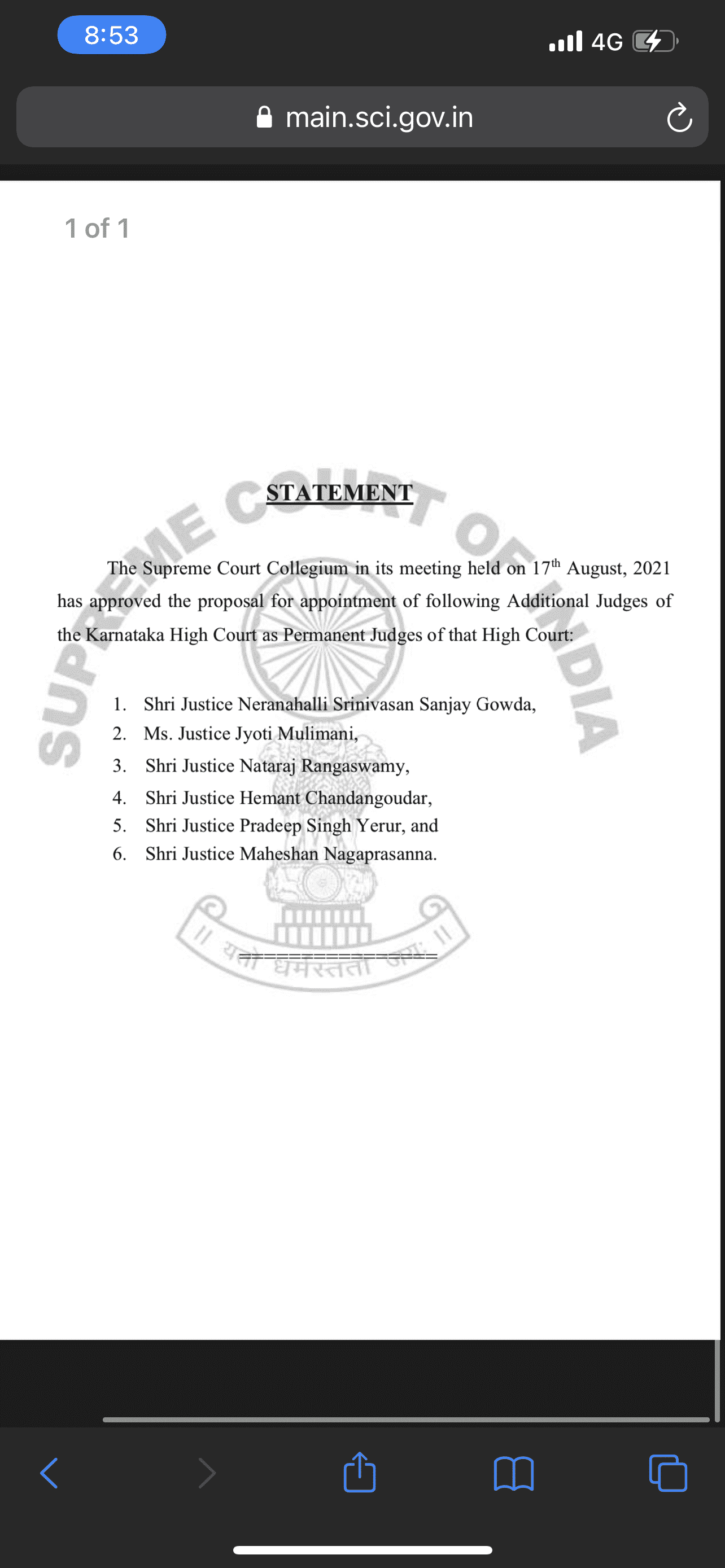 SC Collegium Recommends 5 Additional Judges of Karnataka HC and 1 of Calcutta HC To be Permanent ...